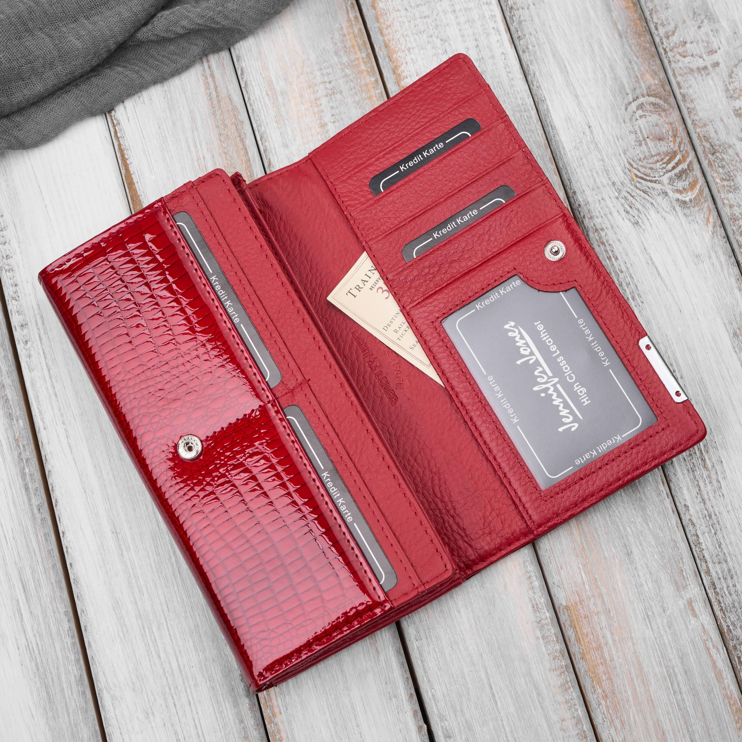 Portfel damski skórzany lakierowany czerwony z tłoczeniem croco SP-16 ...