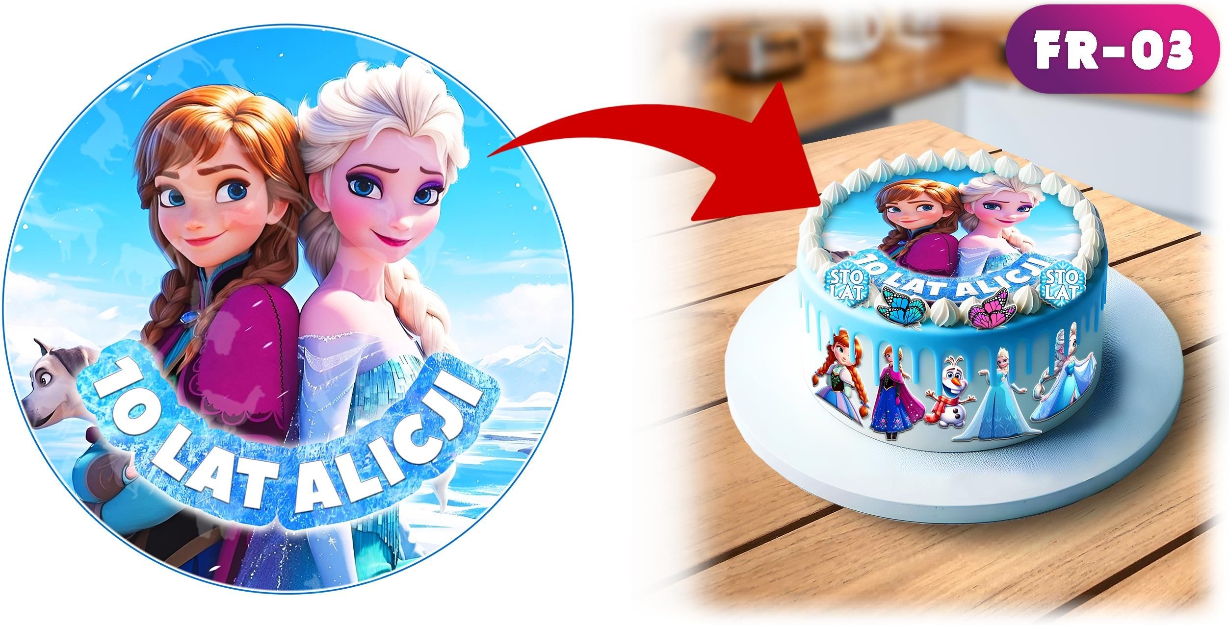 Zestaw Opłatek Na Tort Kraina Lodu Frozen Elsa Anna Napis I Postaci ...