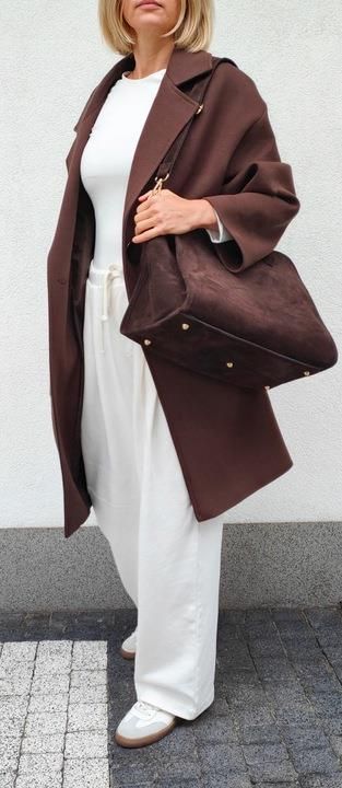 Brązowa czekoladowa torebka kuferek zamszowa Vera Pelle Italy - Ceny i ...