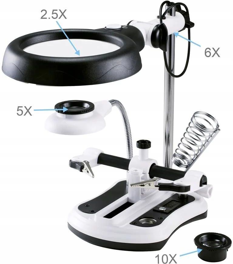 Toolcraft Lupa z zaciskami lampa Led 3 ręka, powiększenie do 10x ...