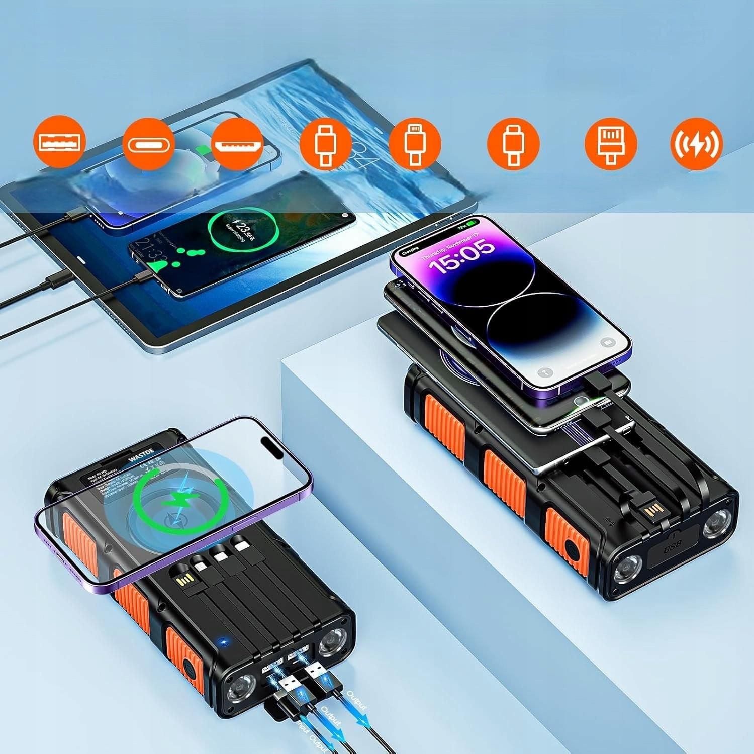 Powerbank Power Bank Solarny 26800mAh 15W 4x USB PD QI Korba Ładowanie ...