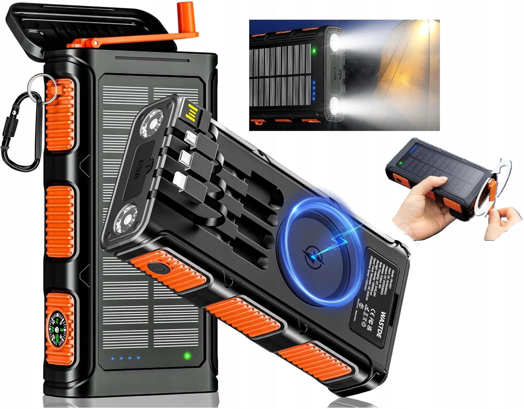 Powerbank Power Bank Solarny 26800mAh 15W 4x USB PD QI Korba Ładowanie ...