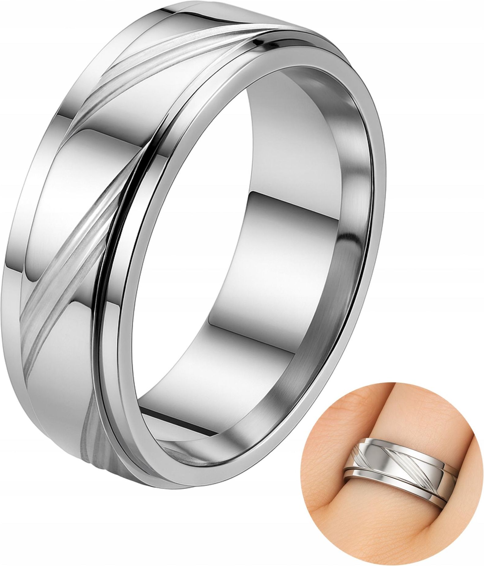 LINIE NACIĘCIA SREBRNY PIERŚCIONEK OBRĄCZKA ANTYSTRES FIDGET ADHD R28 ...