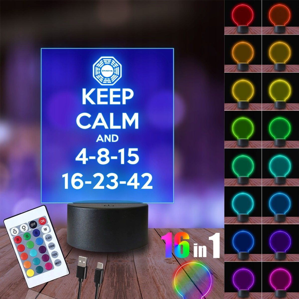 Lampa Plexido Lampka Nocna 3D Led Zagubieni Keep Calm Logo czarny ...