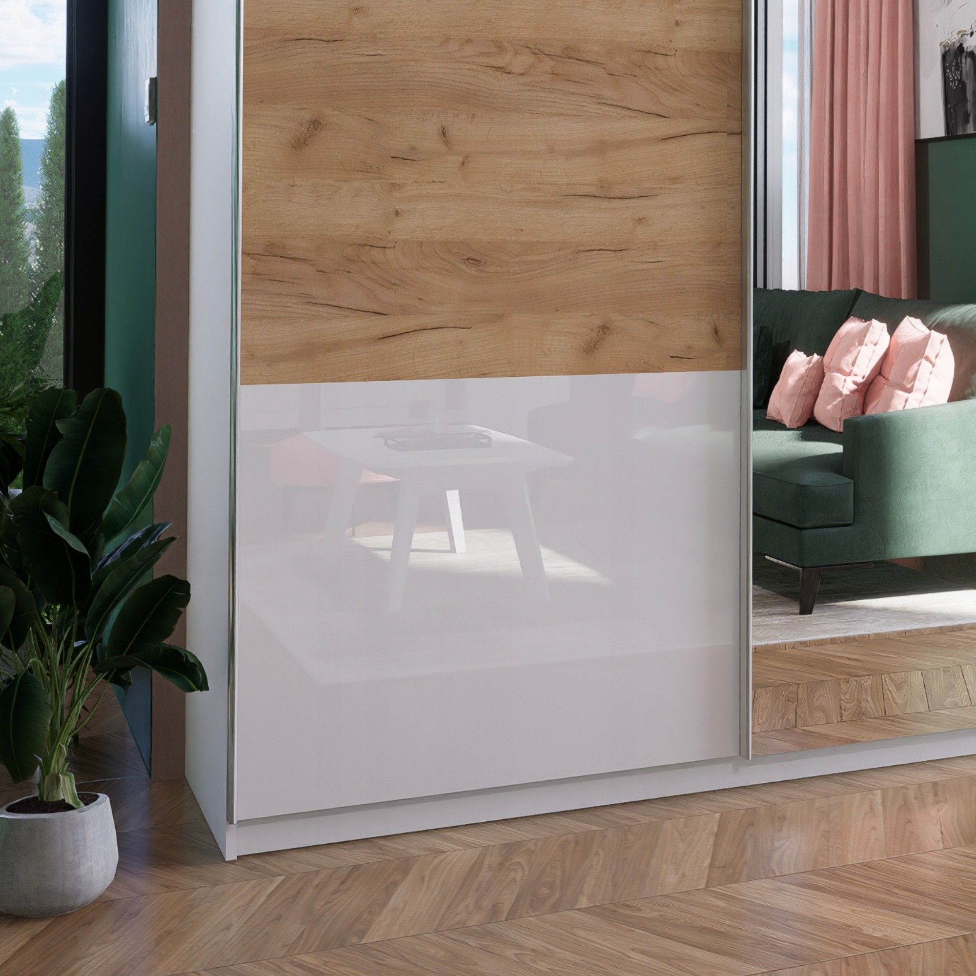 Remax Szeroka Szafa Garderoba z Lustrem 270 cm Szafir Biało-Drewniana ...