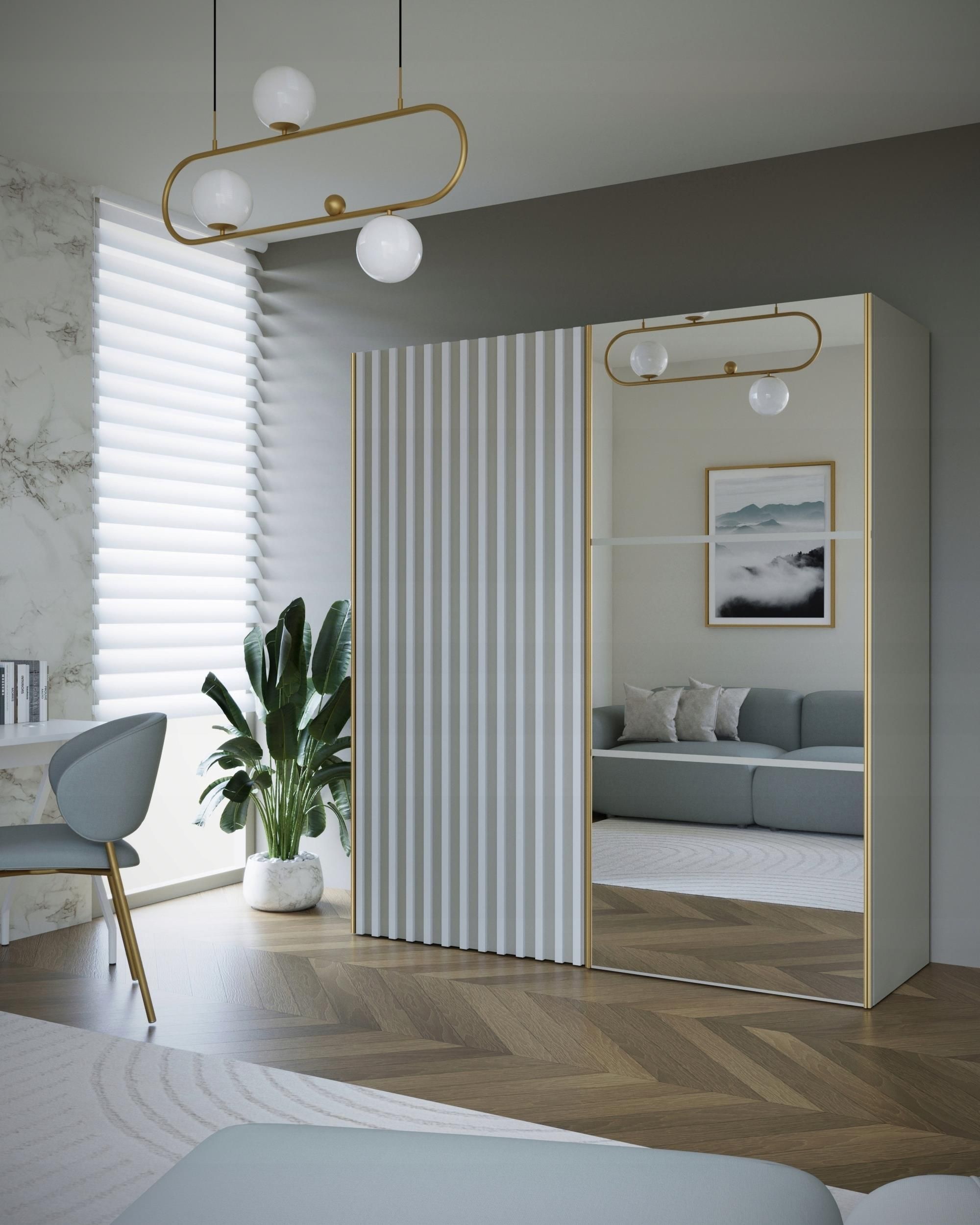 Dealmeble Szafa przesuwna z lustrem i lamelami Nunki Premium 120x265cm ...