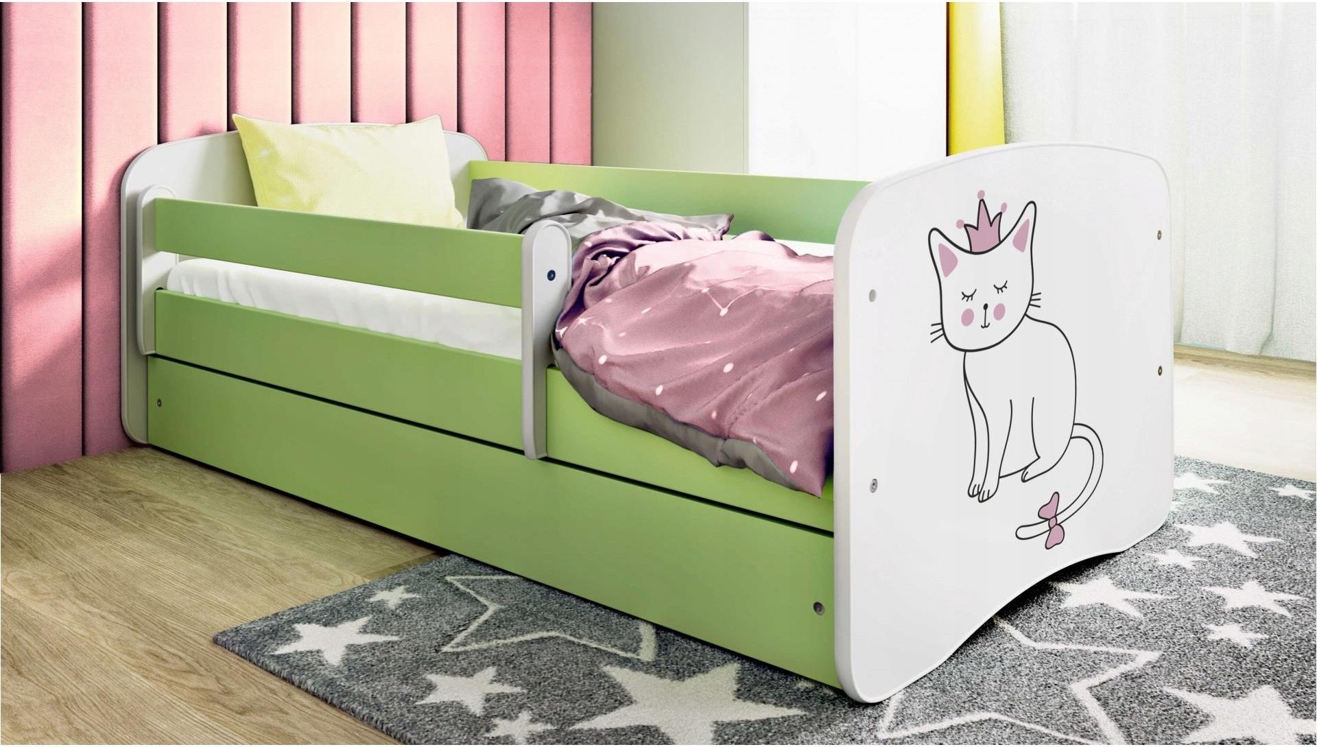 Kocot Kids Łóżko babydreams zielone kot bez szuflady materac kokos 80x160 (LBD_ZI_168BS_MK_KOT ...