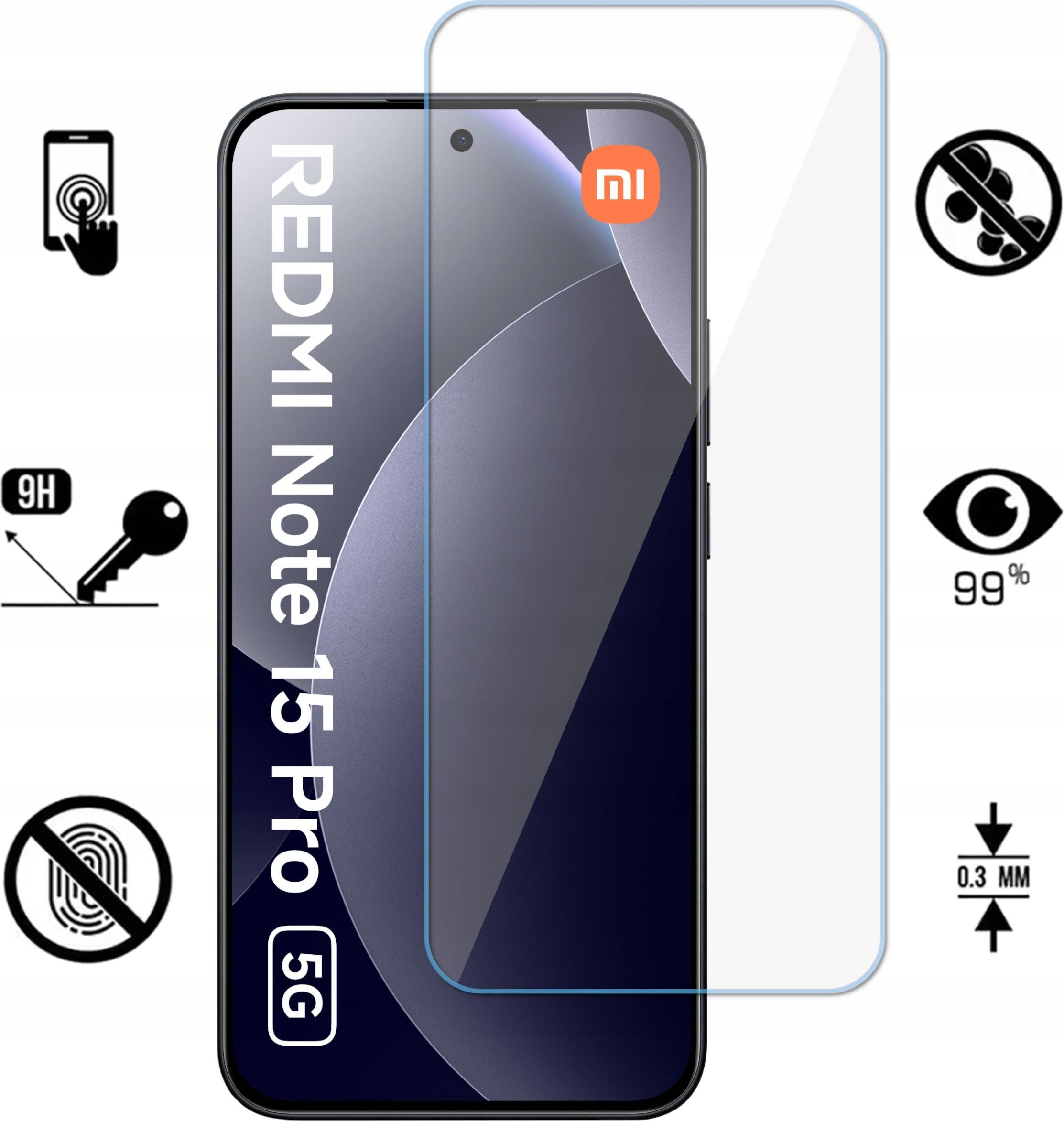 9H Szkło Szkiełko Na Środek Ekran Hartowane Do Xiaomi Redmi Note 15 Pro ...