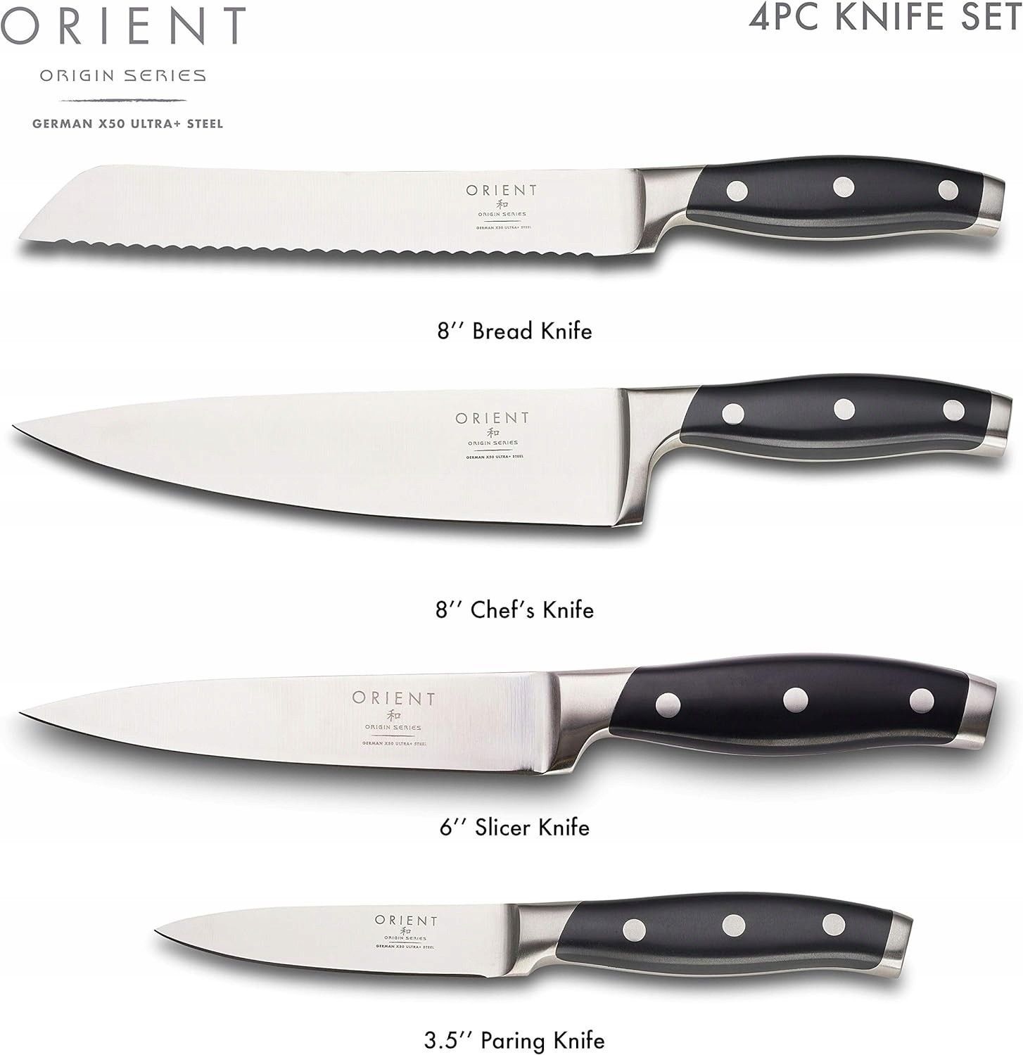 Orient Zestaw 4 Noży Kuchennych Origin Stal German X50 Ultra+ Czarny ...