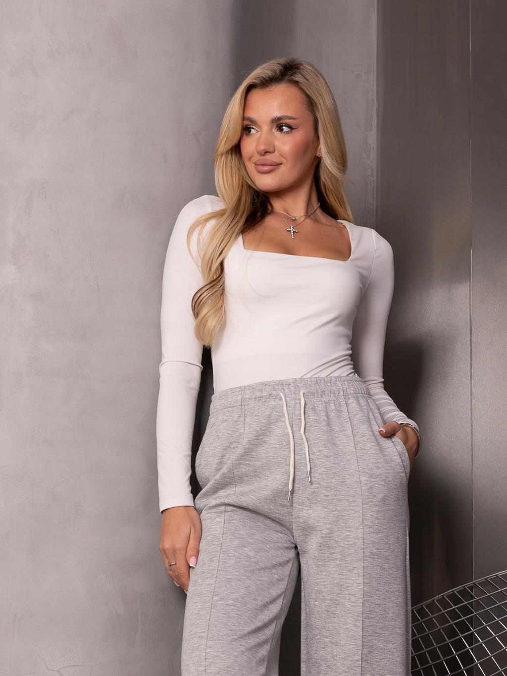 Raina Klasyczne Spodnie Casual Szeroka Nogawka Przeszycia Wiązanie Gray ...