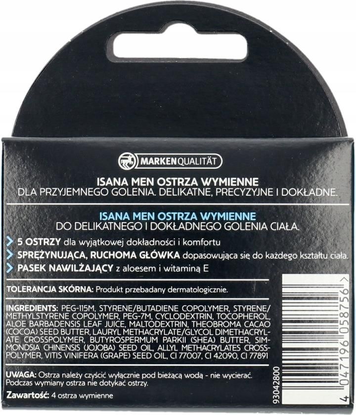 Isana Men Body Wkłady Do Maszynki Do Golenia 5-Ostrzowe Dla Mężczyzn 4 ...