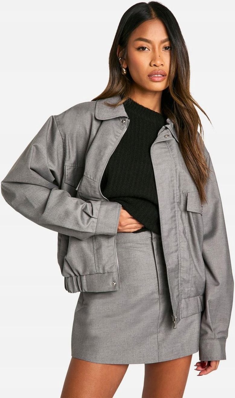 Szara Mini Spódnica Prosta Klasyczna Wysoki Stan Krótka Trapezowa ...