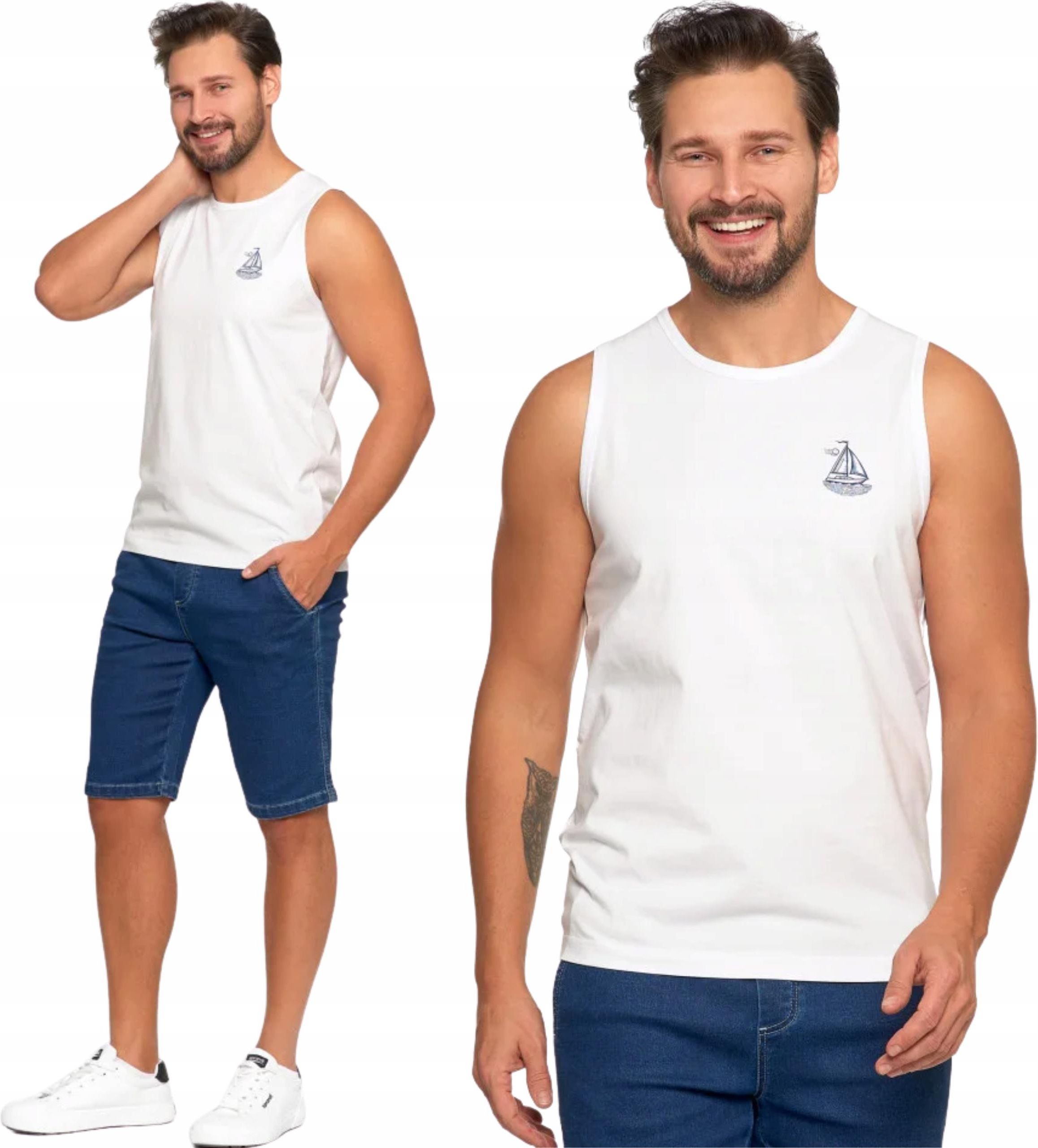 Koszulka Męska Tank-Top Bawełna Na Ramiączkach Marynistyczny Wzór Moraj ...