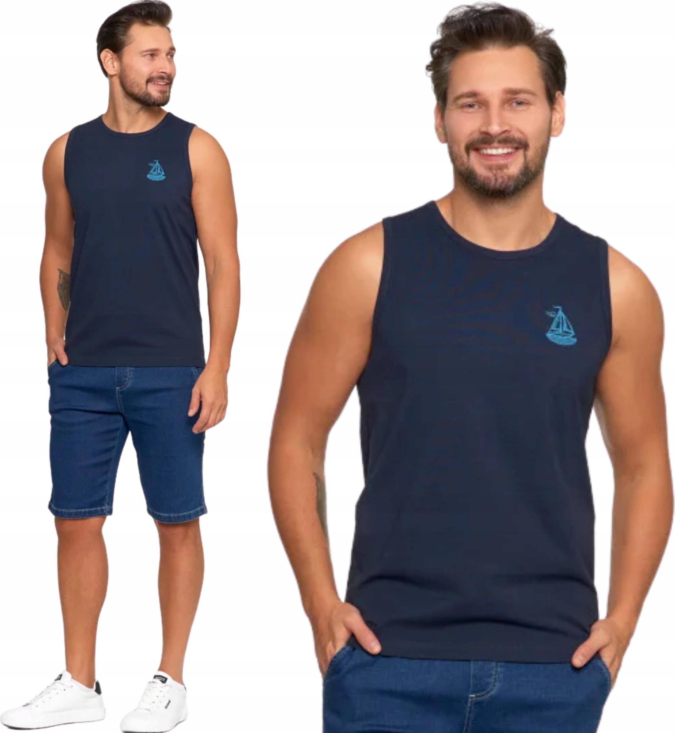 Koszulka Męska Tank-Top Bawełna Na Ramiączkach Marynistyczny Wzór Moraj ...