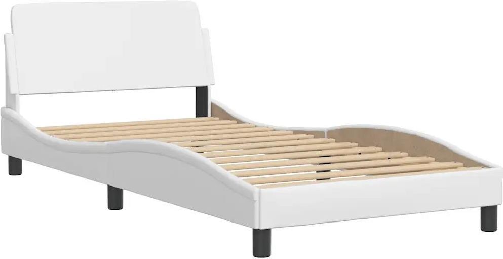 VidaXL Rama łóżka bez materaca, Hvar, biała, 100x203cm, obita sztuczną ...