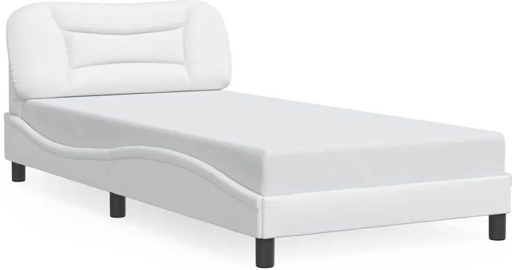 VidaXL Rama łóżka bez materaca, Hvar, biała, 100x203cm, obita sztuczną ...