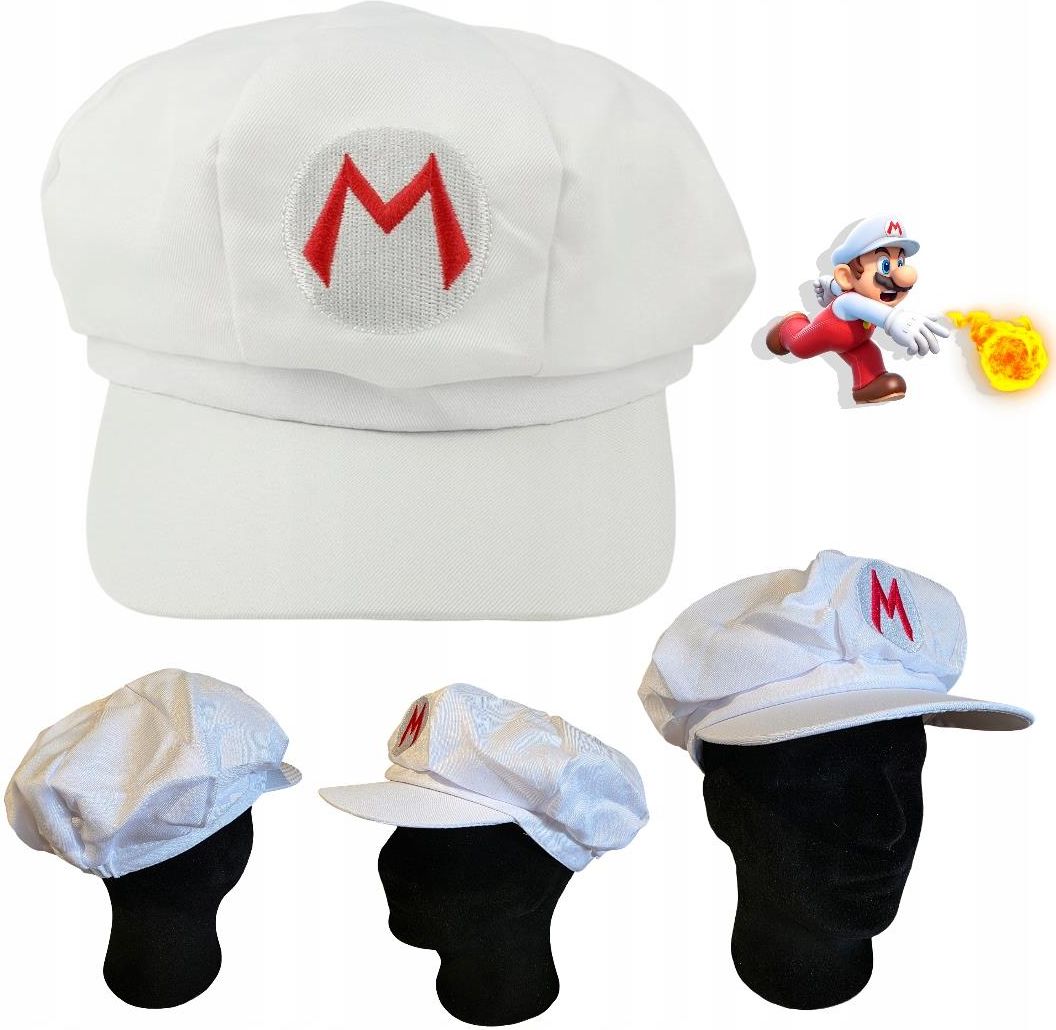 Czapka Super Mario White z logo „M” , Cosplay i akcesoria dla fanów ...