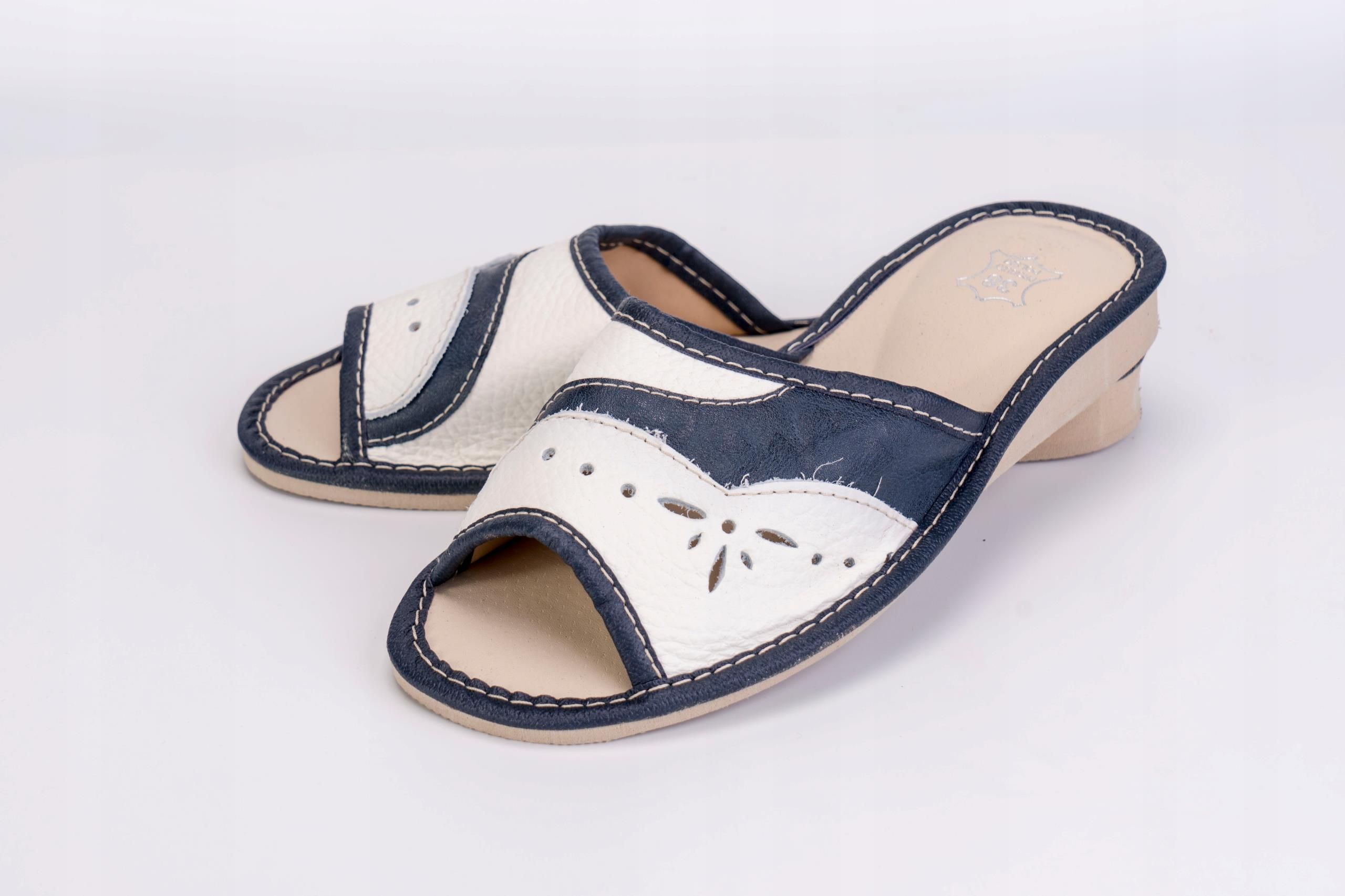 KAPCIE DAMSKIE PANTOFLE KLAPKI SKÓRZANE ODKRYTE MAXIMUS BIAŁO-GRANAT r ...