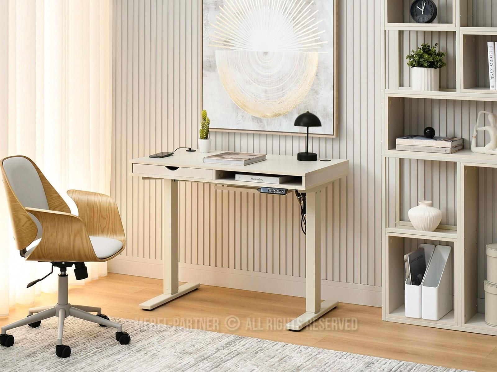 Mebel Partner Biurko otso-100 krem, podstawa krem z elektryczną ...