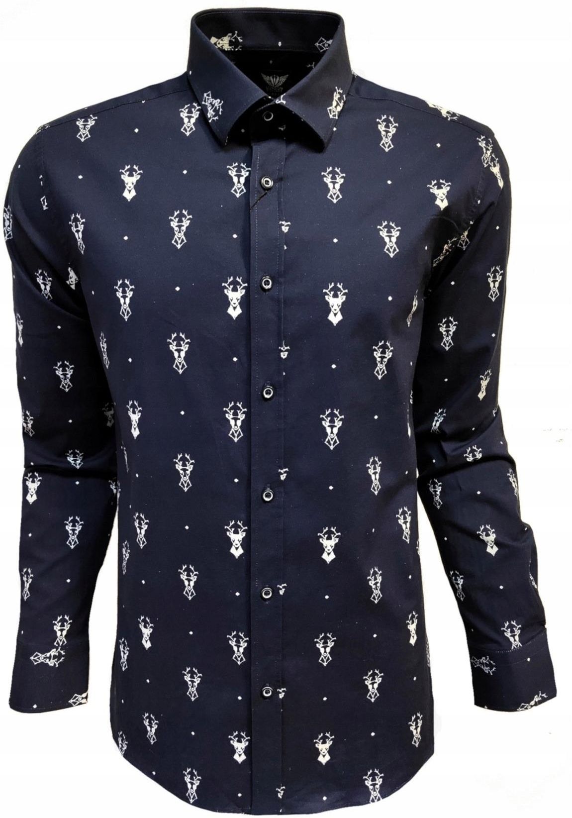 KOSZULA MĘSKA WIZYTOWA CASUAL ŚWIĄTECZNA RENIFER GRANAT L - Ceny i ...