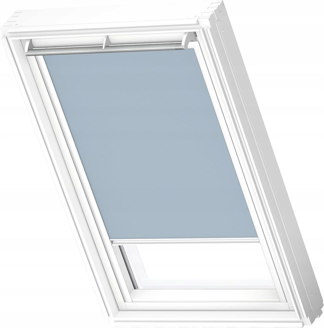 Roleta zaciemniająca VELUX, M04, Przygaszony błękit z Białe Prowadnice ...