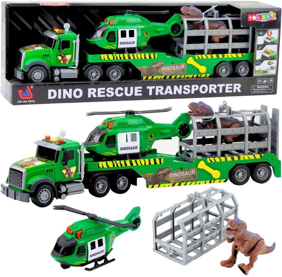 Lean Toys Zestaw Ciężarówka Helikopter Klatka Z Dinozaurem Świata ...
