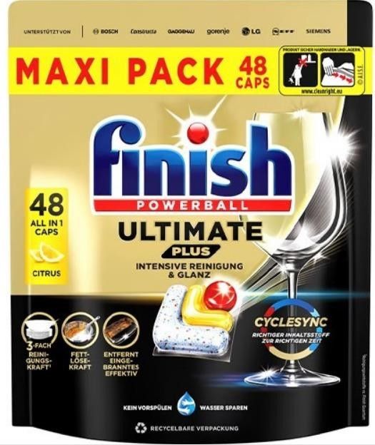 Finish Powerball Ultimate Plus All In 1 Lemon Kapsułki do zmywarki ...