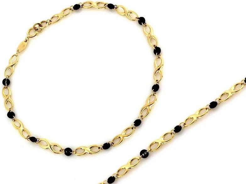 Lovrin Złota bransoletka z nieskończoności z czarnymi kamieniami (BR ...