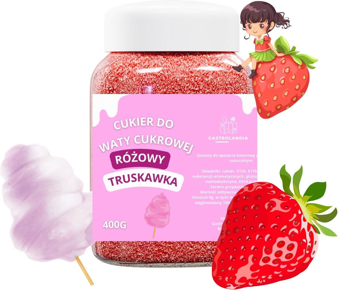 Kolorowy CUKIER DO WATY CUKROWEJ 4SZT 400G SMAKOWY ZESTAW XXL SUCHY ...