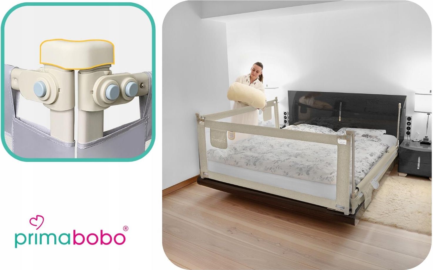 Primabobo Barierka Ochronna Do Łóżka Classic Składana 200x180cm Beżowy ...