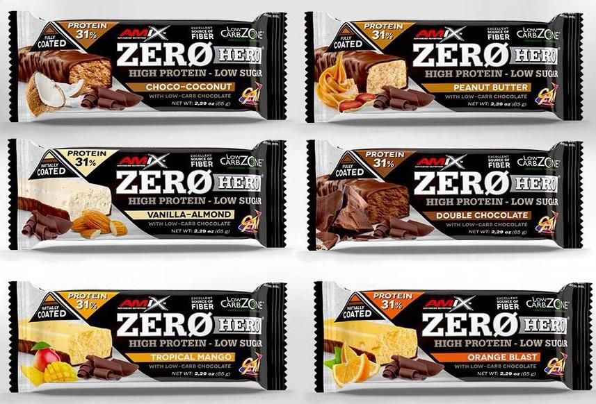 Amix Zestaw 6X65G Smaków Batonów Białkowych Proteinowy Bez Cukru Zero ...
