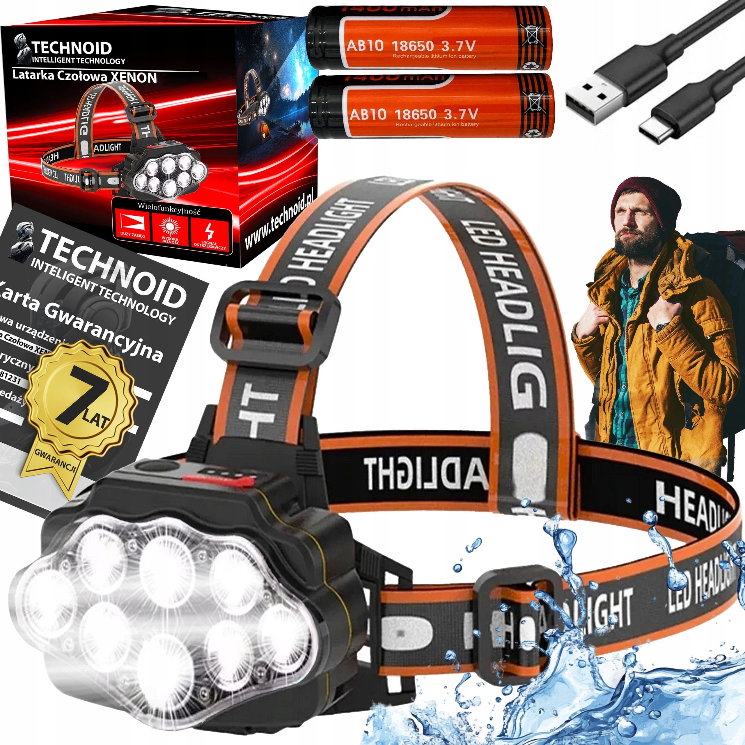 Latarka Technoid Latarka Czołowa Xenon 5000T Czołówka 5000Lm 8Led 4 ...