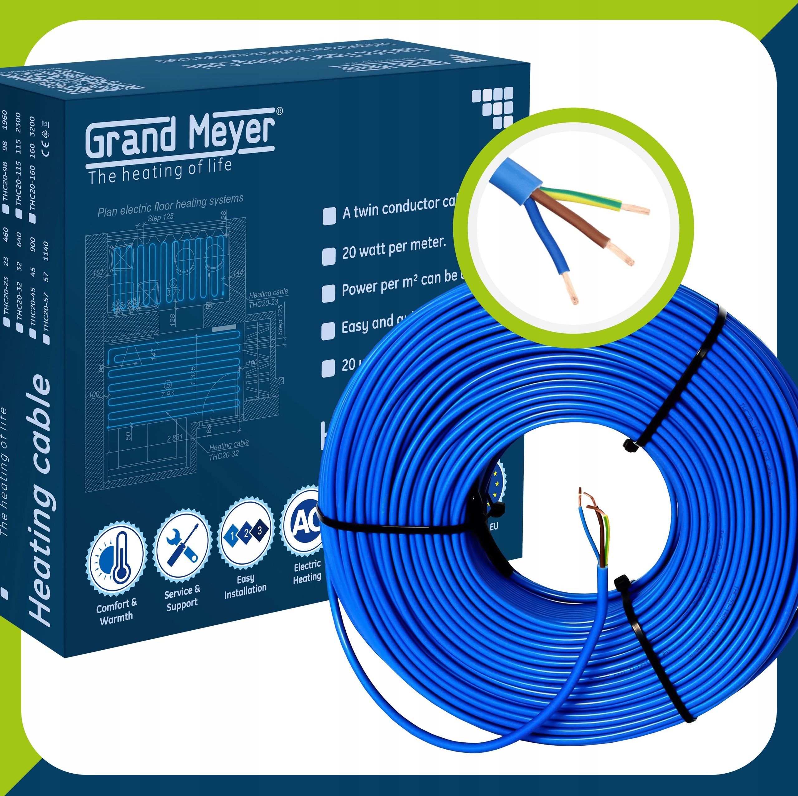 Grand Meyer Kabel grzewczy z termostatem THC20160MST10M 20 W/m 160 m ...