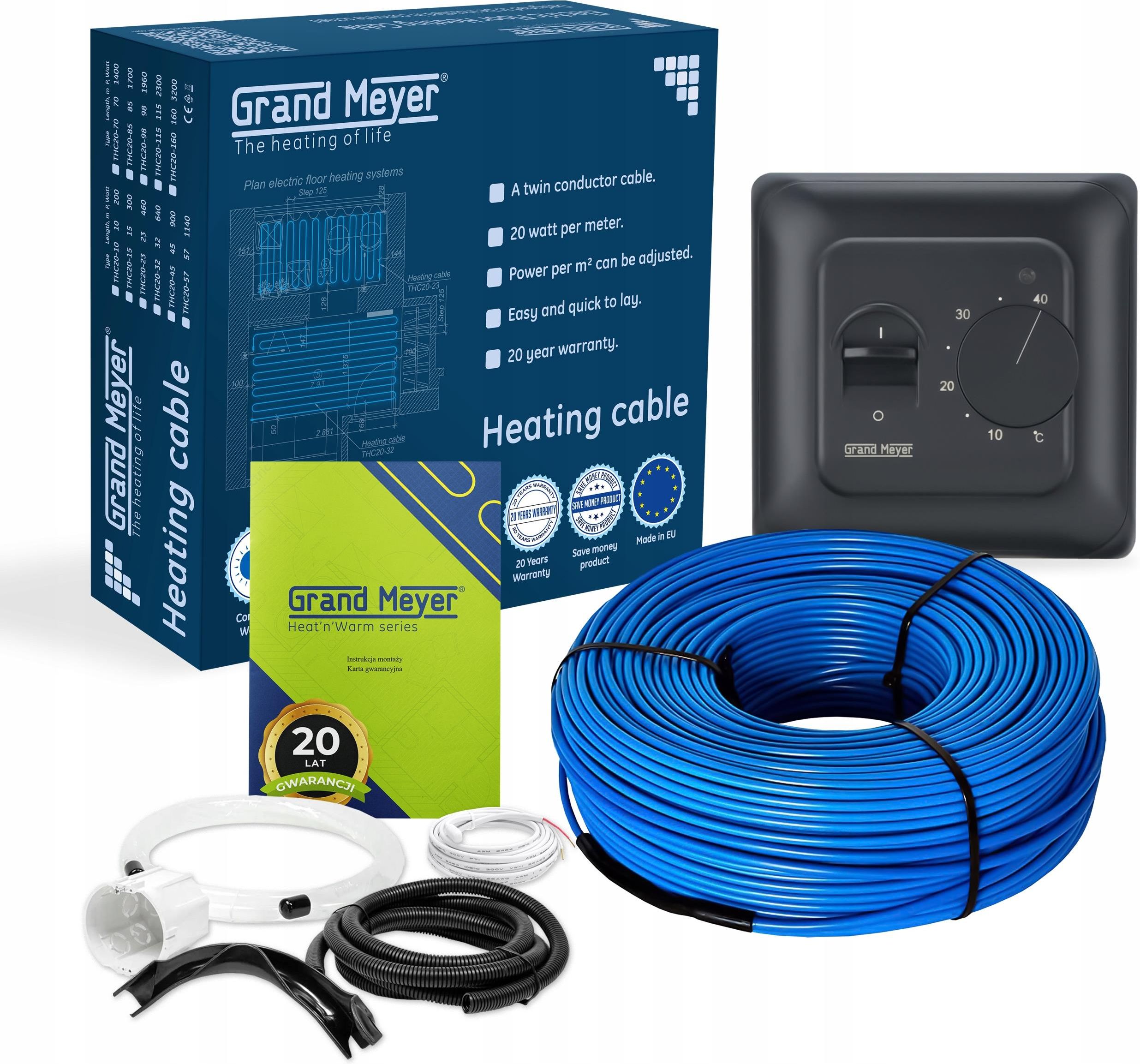 Grand Meyer Kabel grzewczy z termostatem THC20160MST10M 20 W/m 160 m ...