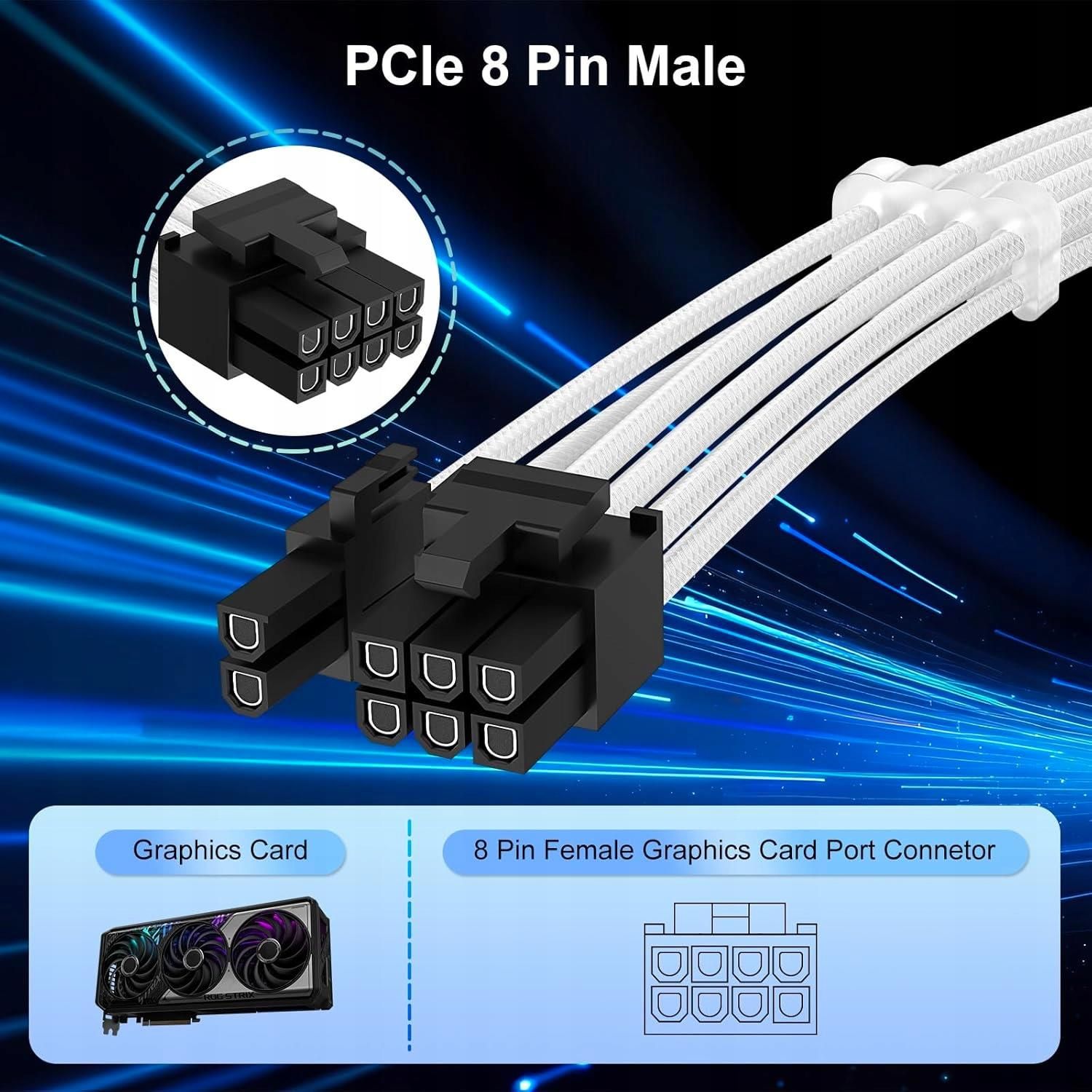 Uniwersal Kabel Przedłużający Zasilania Pci Express 8 Pin 30CM Biały ...