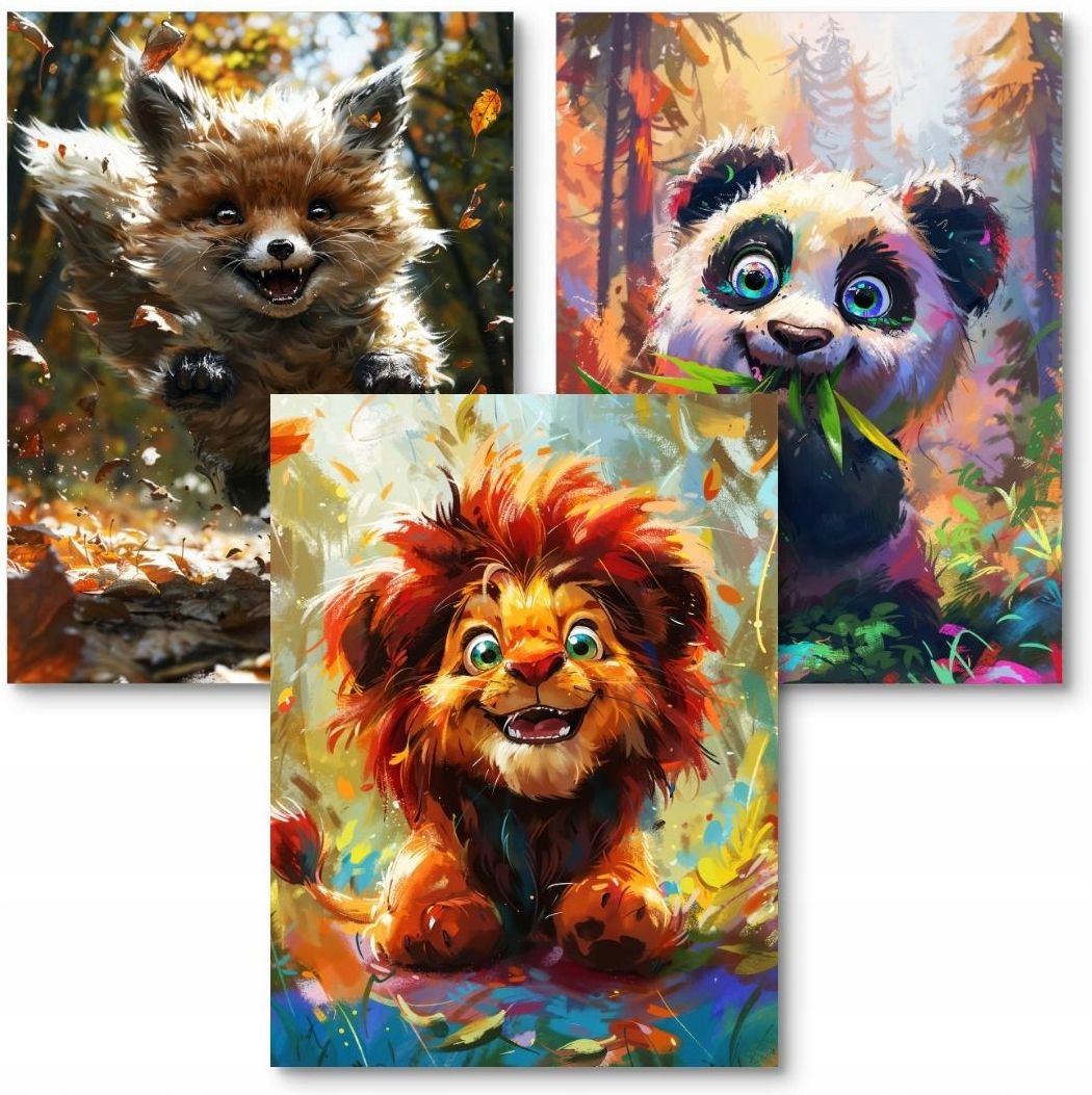 Plakaty Dla Dziecka Zestaw 3szt Zwierzęta Lis Lew Panda A3 (42x29,7cm ...