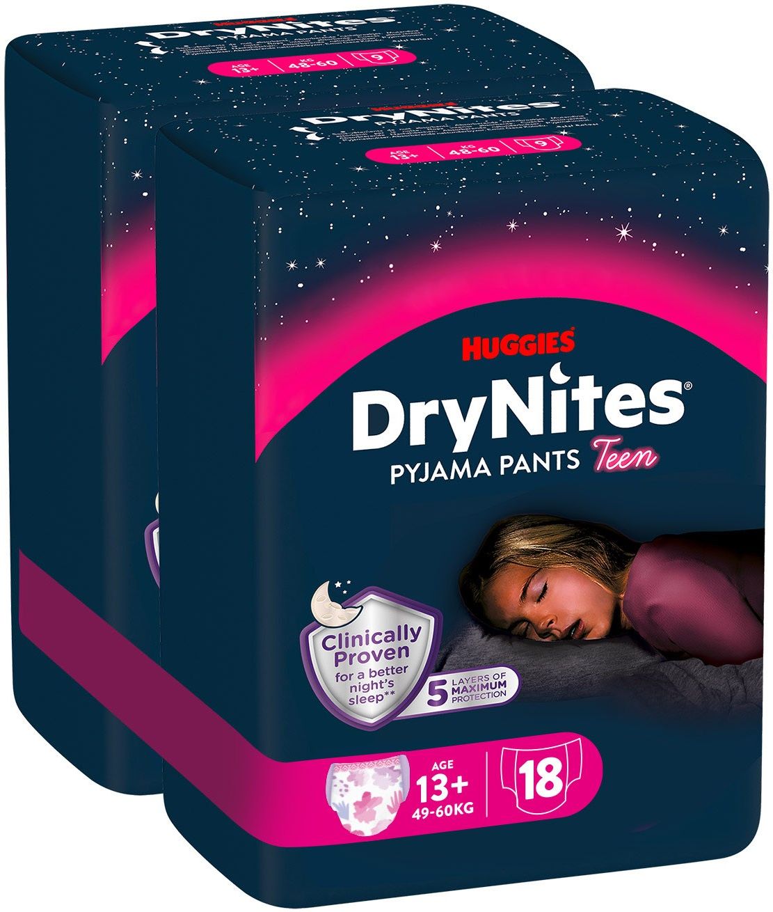 Huggies Pieluchomajtki Drynites 13+ 49-60Kg Girl 2X9Szt ...