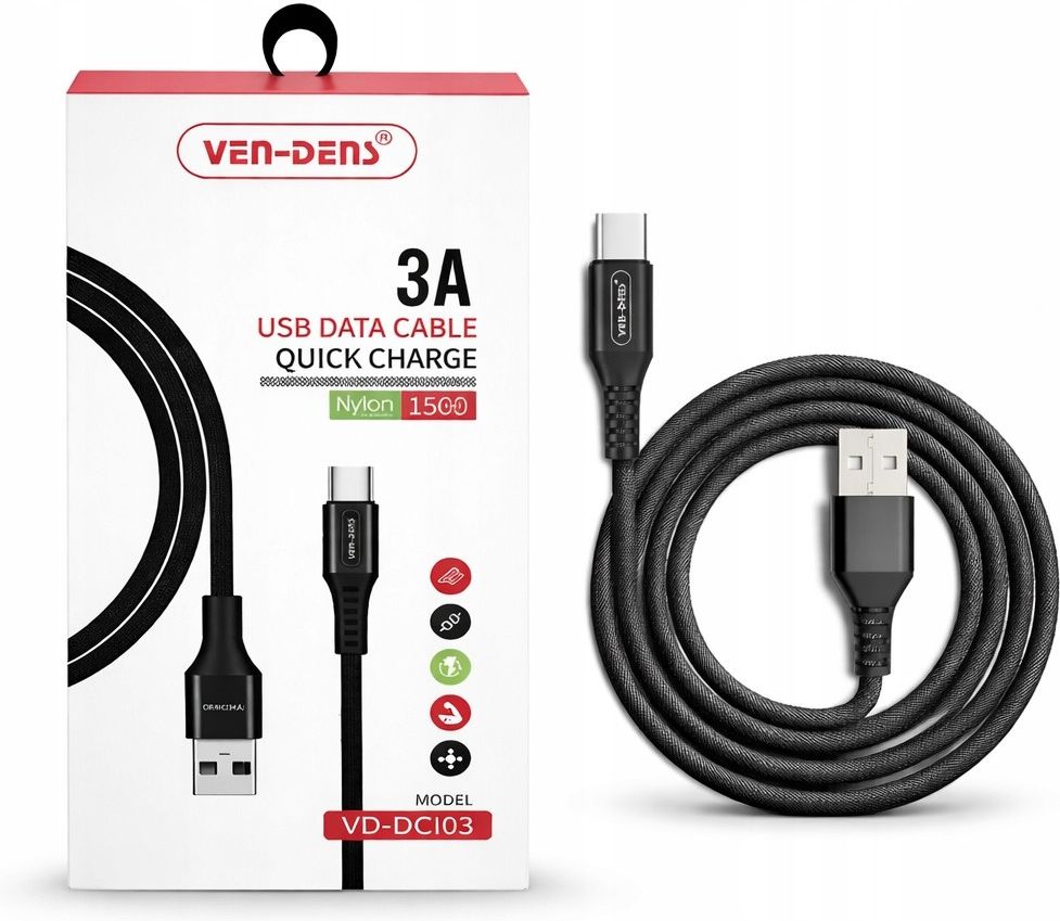 Ven-Dens Ven Dens Kabel Usb C 1 5 M 3 A Szybkie Ładowanie Czarny Do ...