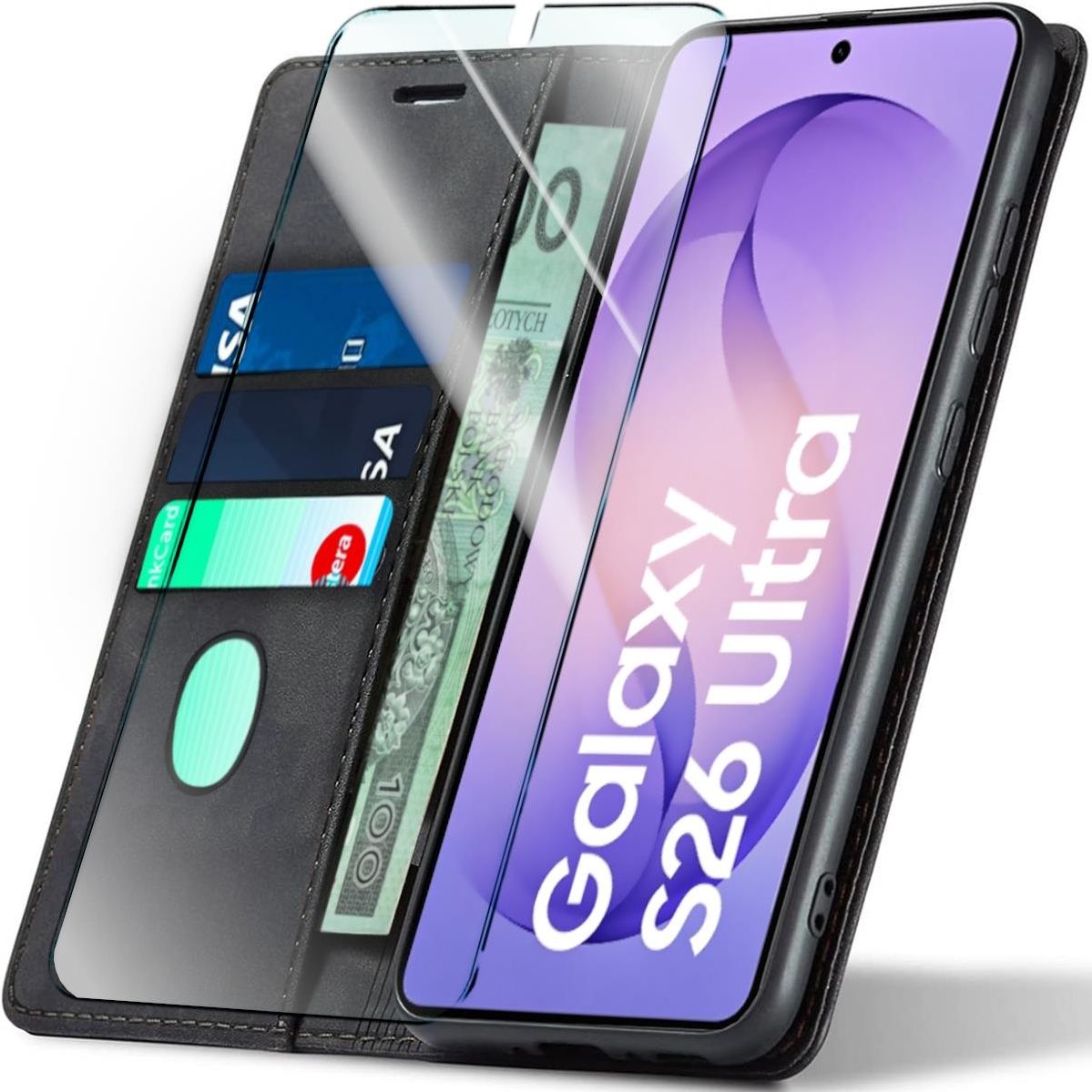 Sasal Etui Skórzane Portfel Magnetyczne 2X Szkło Premium Do Samsung S26 ...