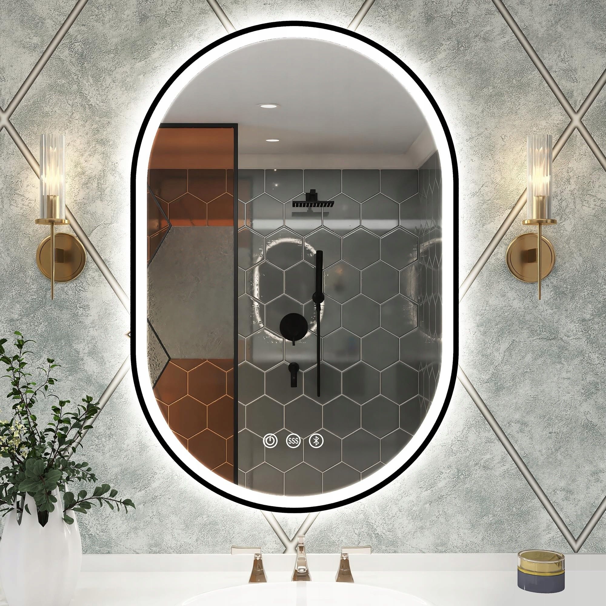 Lustro owalne 90x60 cm czarne LED Bluetooth bezmgielne 5902362859546 ...