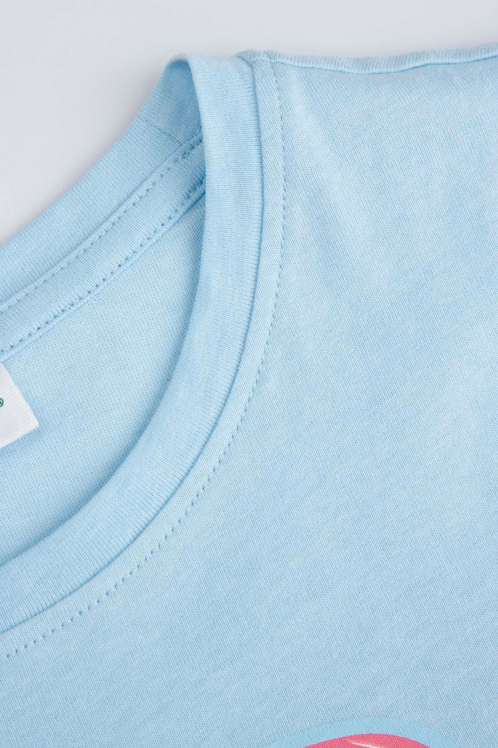 T-shirt z krótkim rękawem błękitna bawełniana z nadrukiem na przodzie ...