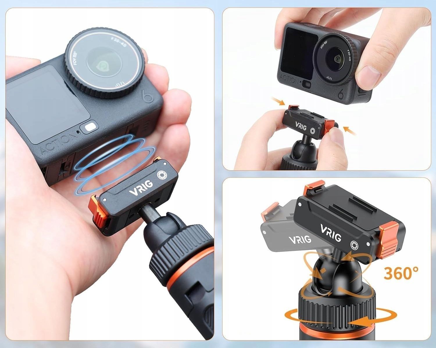 Magnetyczny statyw selfie stick Grip 3w1 do DJI Osmo Action 6 / Nano ...