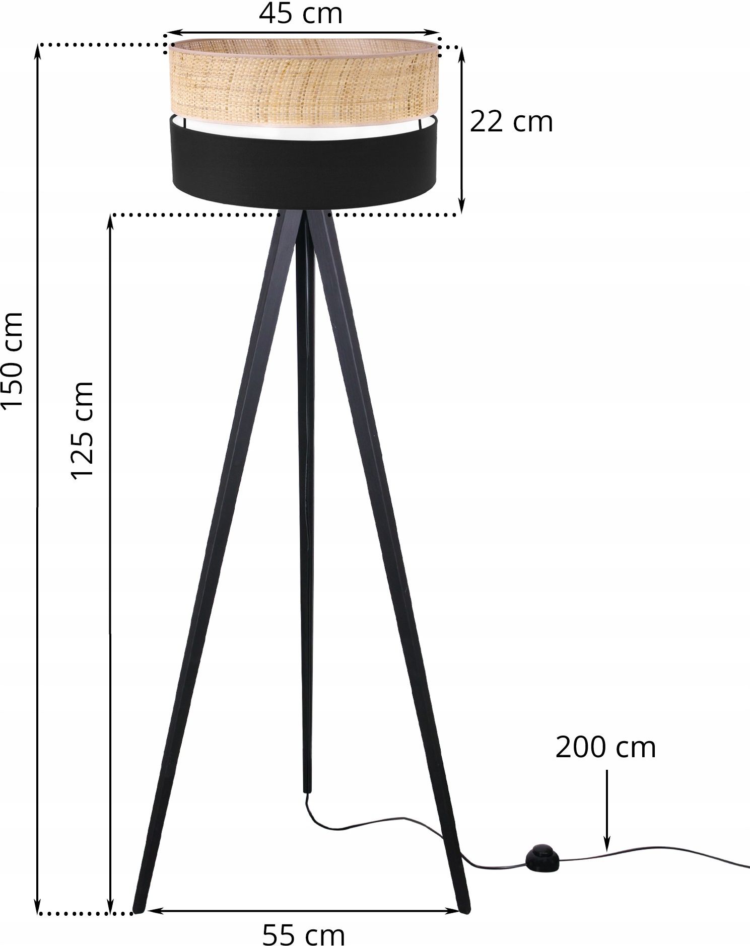 Lampa Lampa podłogowa trójnóg Light Home Rattan czarna i beżowa E27 60W ...