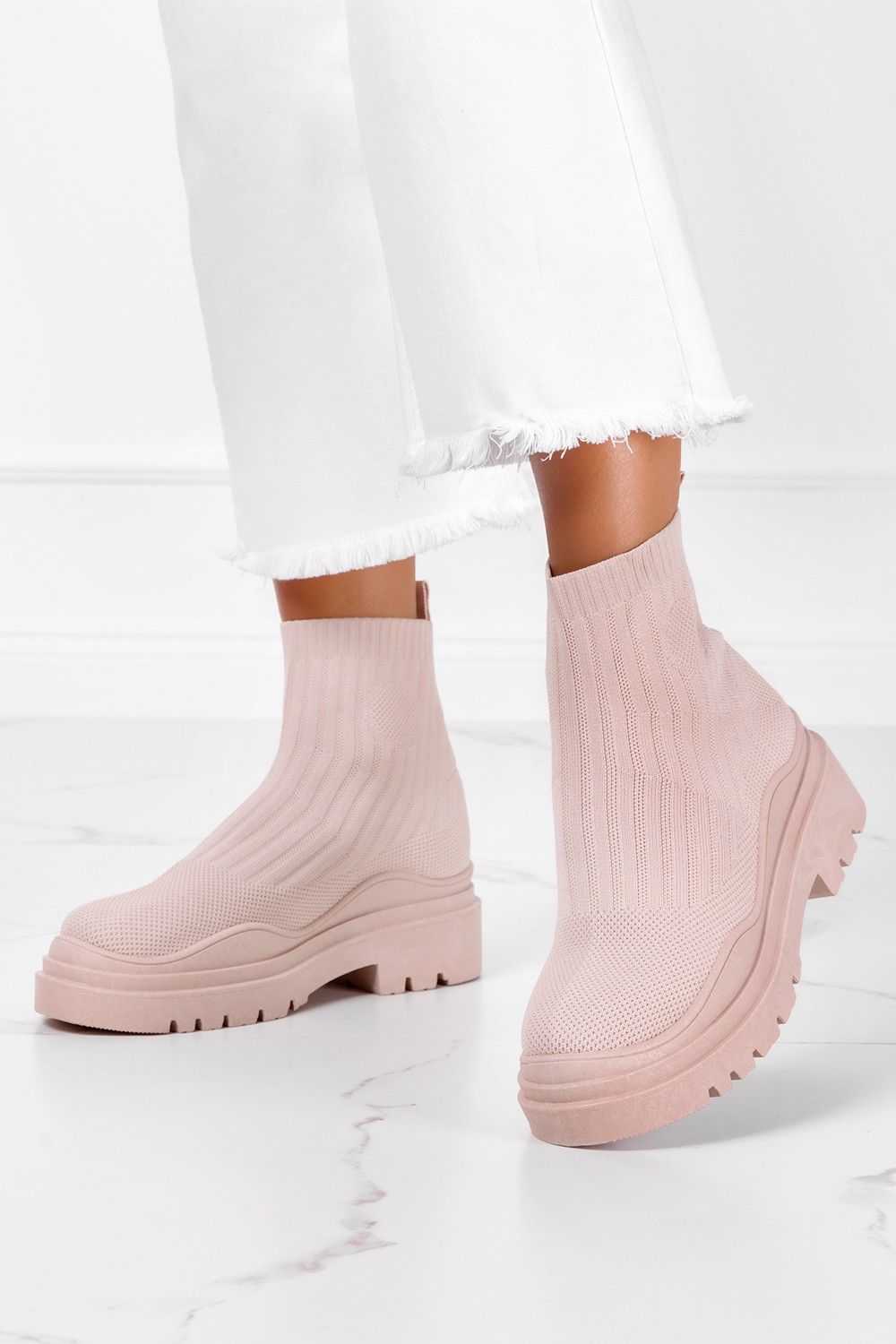 Różowe botki sneakersy na platformie skarpeta Casu LT286-3 - Ceny i ...