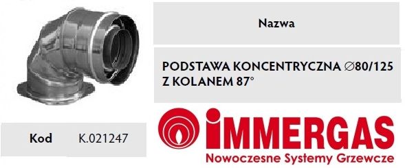 System kominkowy Immergas podstawa koncentryczna z kolanem fi 80/125 (K.021247) komin do kotła ...