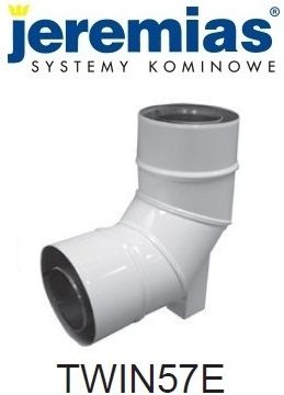 System kominkowy Jeremias kolano spalinowe 87° fi 80/125, z podporą ekonomic białe, TWIN57E ...