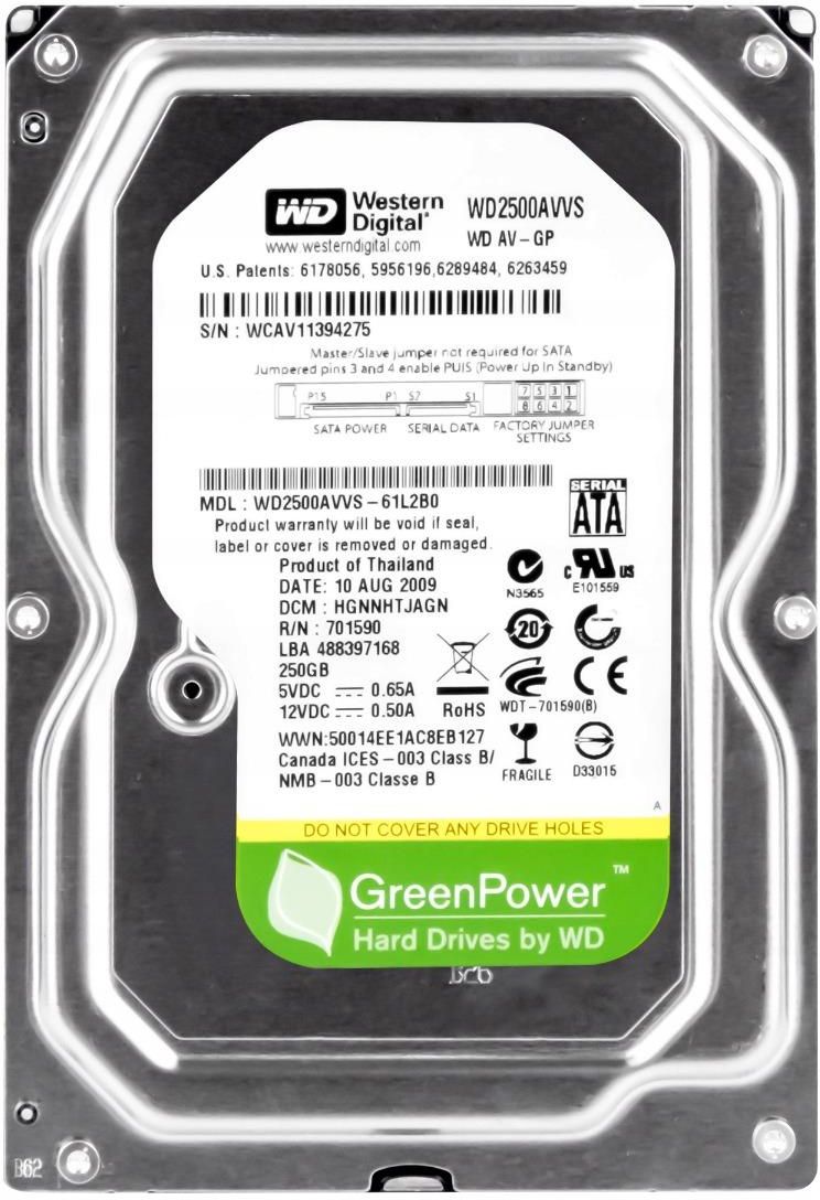 Dysk twardy WD AV-GP 250GB 16MB 7200rpm SATA2 IntelliPower (WD2500AVVS ...