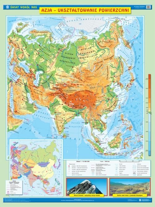 Mapa ścienna Azja. Ukształtowanie powierzchni/Krajobrazy. Mapa ścienna ...