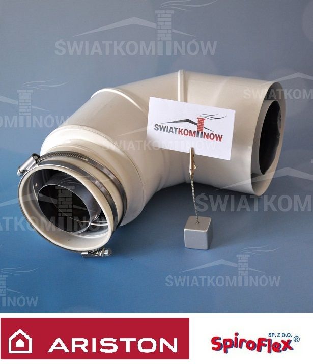 System kominkowy Ariston Spiroflex Adapter Biały Ark Z Odskraplaczem Kolano 90° 60/100-80/125 ...