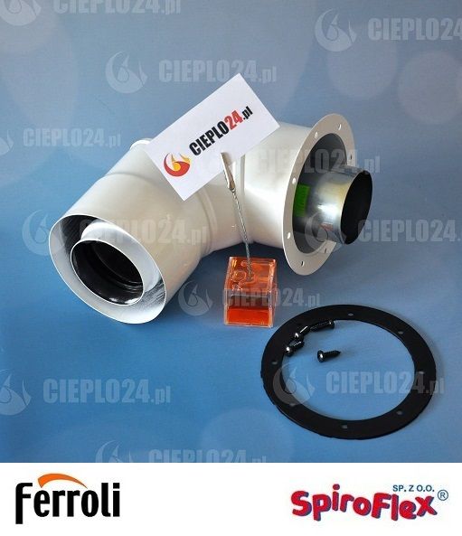 System kominkowy Spiroflex Adapter Ferroli Fk 60/100 Kolano 90° Złączka do Kotła Sx-Td-Afkb ...